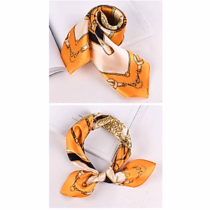 ANDANTINO 100% Real Mulberry Silk Scarf -21'' x 21''- Lightweight Neckerchief –Women Men Small Square Digital Printed Scarves (Orange)