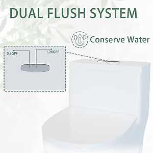 Simple Project Compact Elongated One Piece Toilet - Space-saving Solution For Small Bathrooms - Small Dual Flush Toilet, 16.5" Comfort Height Bowl, 12" Rough-in - White