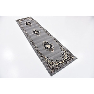 Unique Loom Reza Collection Traditional Persian Style Area Rug, 2 ft 2 in x 8 ft 2 in, Gray/Ivory