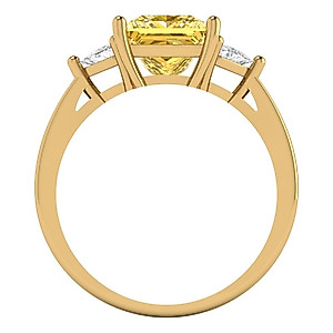 Clara Pucci 2.3ct Princess Trillion cut 3 stone Solitaire Citrine Designer Wedding Bridal art deco Anniversary Ring 14k Yellow Gold 7.75