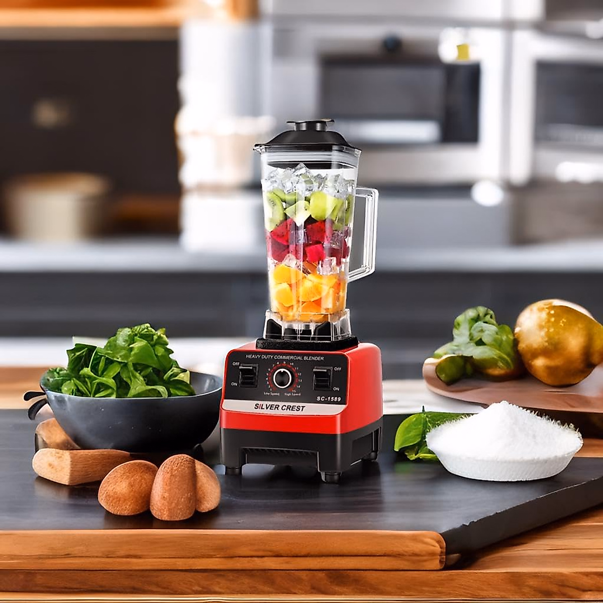 Generic Silver Crest Blender 4500W 2L Large Capacity Commercial With Mixer Grinder Heavy Duty Machine Portable Ice Smoothie Blenders, Medium, Red& Black, JWS-801PP