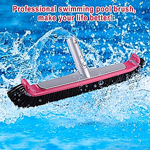 Professional Luxury Swimming Pool Wall & Tile Brush,17.5" Curved Edge Heavy Duty Polished Aluminum Back Head Designed for Cleans Walls, Tiles & Floors, Premium Nylon Bristles with EZ Clips (Ruby red)