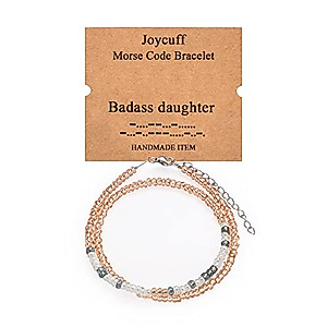 Funny Daughter Gifts for Girls Inspirational Christmas Birthday Gift for Daughter Daughter in Law Bead Bracelet Handmade Trendy Dainty Adjustable Morse Code Bracelet Badass Daughter