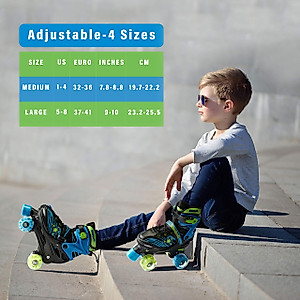 Xino Sports Kids Roller Skates for Boys & Girls - Light Up Wheels (Ages 5-20) - Adjustable Roller Skates with Illuminating Wheels (Black, Large 5-8)