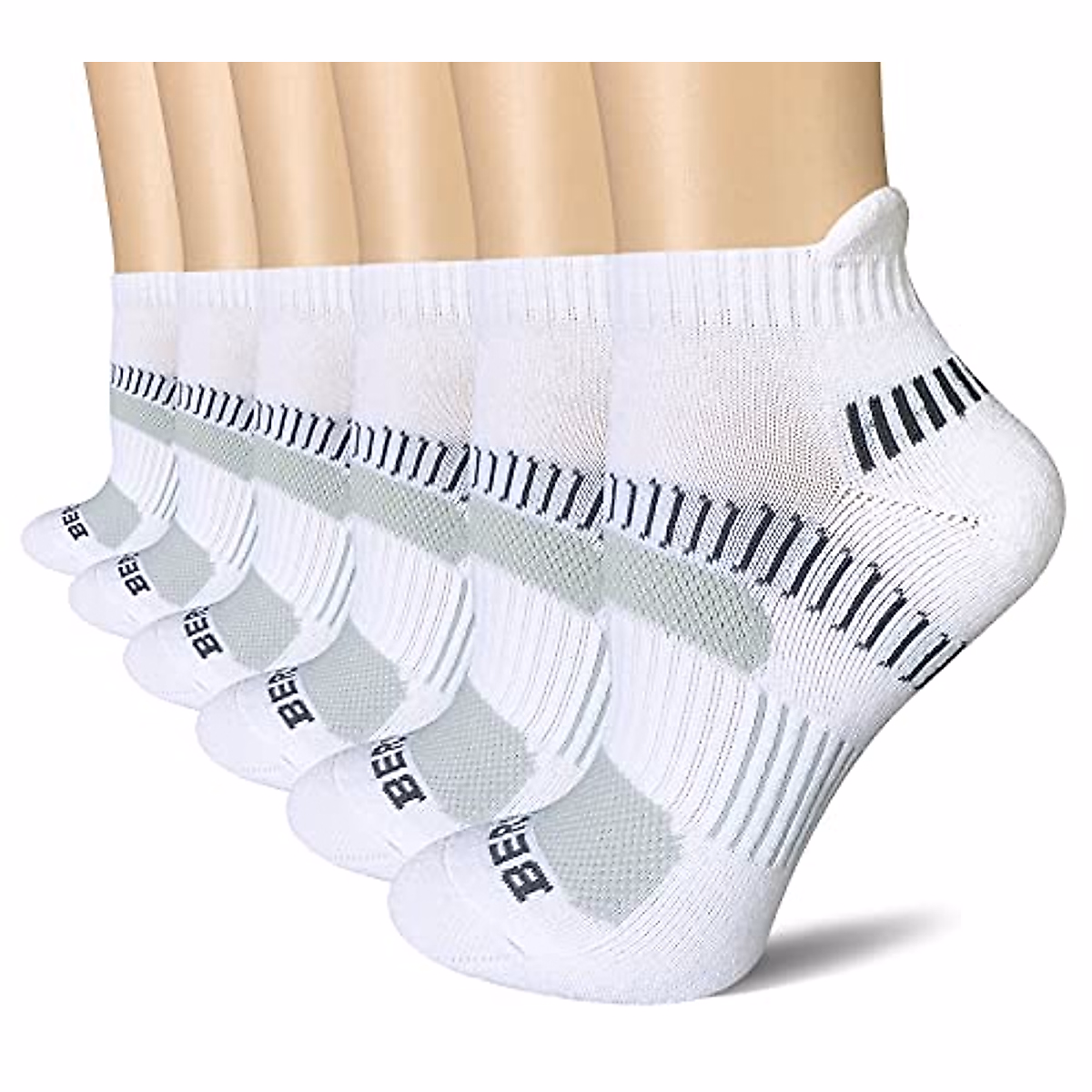 BERING Women's Performance Athletic Ankle Running Socks, Size 6-9, White, 6 Pairs