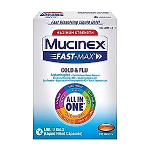 Mucinex Maximum Strength Fast-Max Cold & Flu All-In-One Liquid Gels, 16ct (Packaging May Vary)