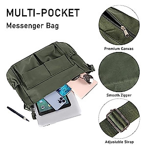 Canvas Messenger Bag Crossbody Shoulder Bag for Men and Women Vintage Tote Laptop Bag Large Hobo Bag with Multiple Pockets (Army Green)