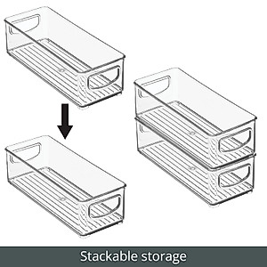 mDesign Plastic Stackable Small Organizing Bin Kitchen Pantry Cabinet, Refrigerator, Freezer Food Organization Storage Bins with Handles, Drawer Container Organizer for Yogurt, Pouches, 4 Pack - Clear