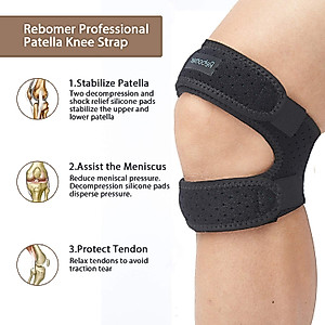 Rebomer Patella Knee Strap Adjustable Knee Brace (3D Silicone Pad) for Men Women Knee Joint Pain Prevention