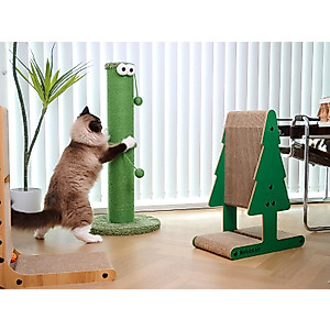 Nekosan Cat Scratching Post - 34-Inch Tall Indoor Cat Scratcher with 5.5-Inch Sisal-Wrapped Post, Hanging Ball Toy, Ideal for Large Cats and Kittens, Furniture-Friendly, Vibrant Green