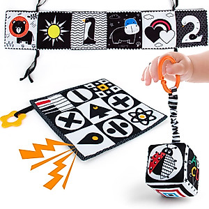 Oarifun 3 in 1 High Contrast Baby Toys 0-3 Months for Newborn, Montessori Tummy Time Toys Sensory Crinkle Toys for Brain Development, Soft Book Toys for Babies Girls Boys Baby Toys