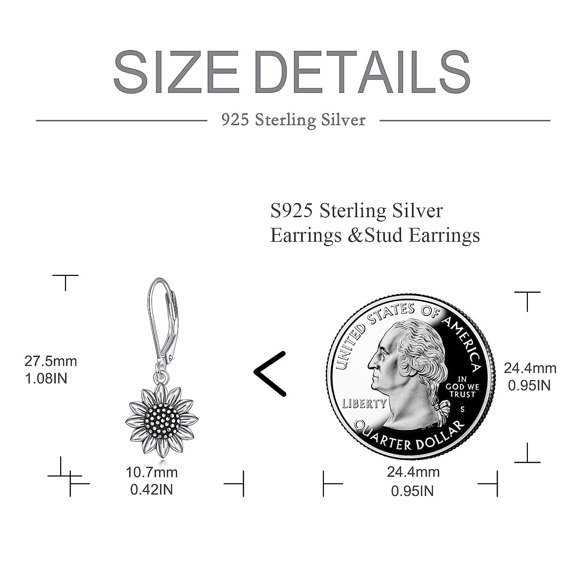 POPLYKE Antiqued Sunflower Leverback Dangle Earrings S925 Sterling Silver Sunflower Earrings for Women