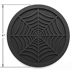 Silicone Coasters For Drinks - 6 Pack Unique Design Spider Drink Coasters, 4" Black Coaster Set by COASTERFIELD