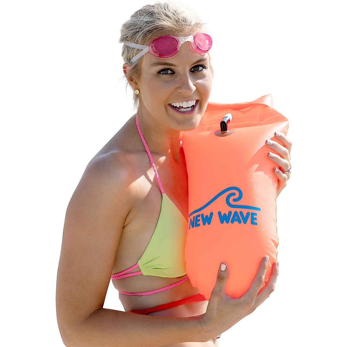 New Wave Swim Buoy Swim Safety Float and Drybag for Open Water Swimmers, Triathletes, Kayakers and Snorkelers, Highly Visible Buoy Float for Safe Swim Training (Orange PVC Medium-15L)