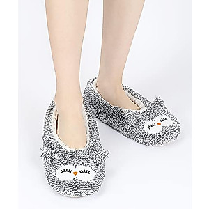 DICUIRD Womens Smiley Animal Face Soft Sole Slipper Socks with Grippers-Fuzzy House Slippers(owl,8-10)
