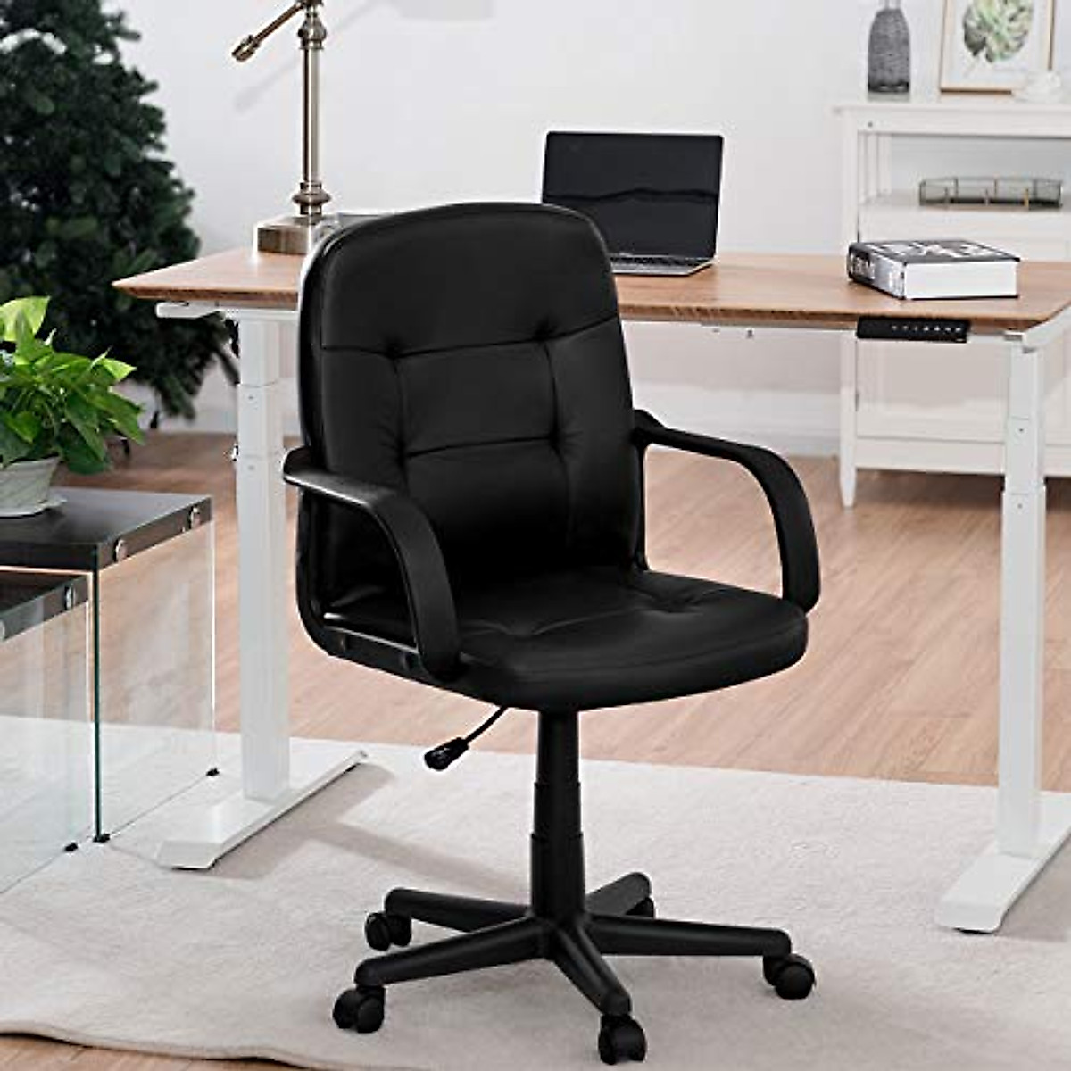 POWERSTONE Office Chair Leather Computer Desk Chair Ergonomic Executive Seating Mid Back Lumbar Support Adjustable Swivel Task Chair