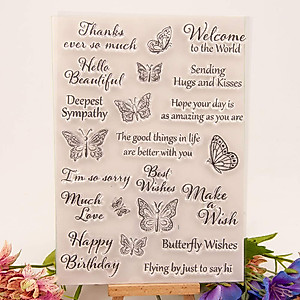 Words Clear Stamp Silicone Stamp Cards with Sentiments,Flowers,Butterfly,Greeting Words Pattern for Holiday Card Making Decoration and DIY Scrapbooking Album DIY Crafts