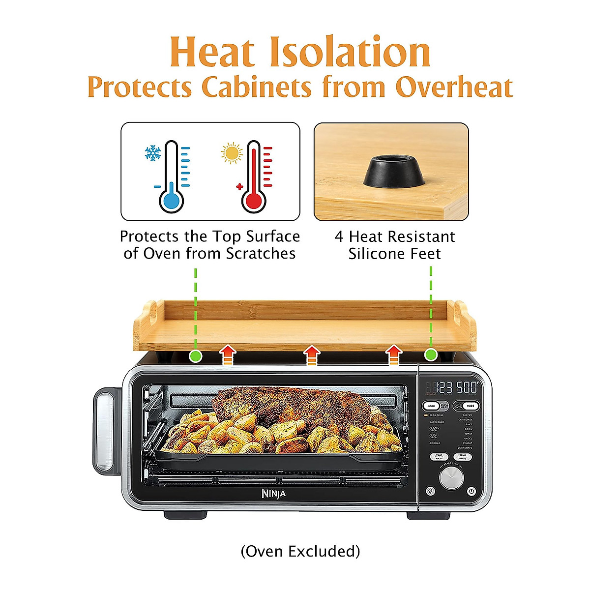 Bulado Bamboo Cutting Board, Compatible with Ninja Foodi SP101 SP201 SP301 Air Fryer, Heat Resistant Silicone Feet, for Countertop Convection Toaster Oven, Creates Storage Space, Protects Cabinets