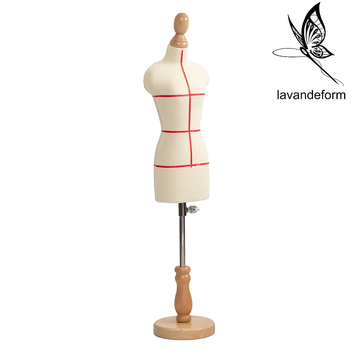 lavandeform Female Dress Form Mannequin(Not Full Size Body Height 12.8 inch for Sewing, 1/3 Size Female Tailor Dressmaker Dummy for Pattern Making Fully Pinnable Mannequin with Wooden Stand (1/3)