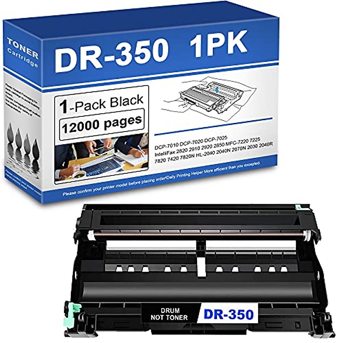 LKKJ 1 Pack DR-350 Drum Unit Replacement for Brother DR350 DCP-7010 7020 IntelliFax 2820 MFC-7220 7240 HL-2030 2040 Printer Toner. BLACK