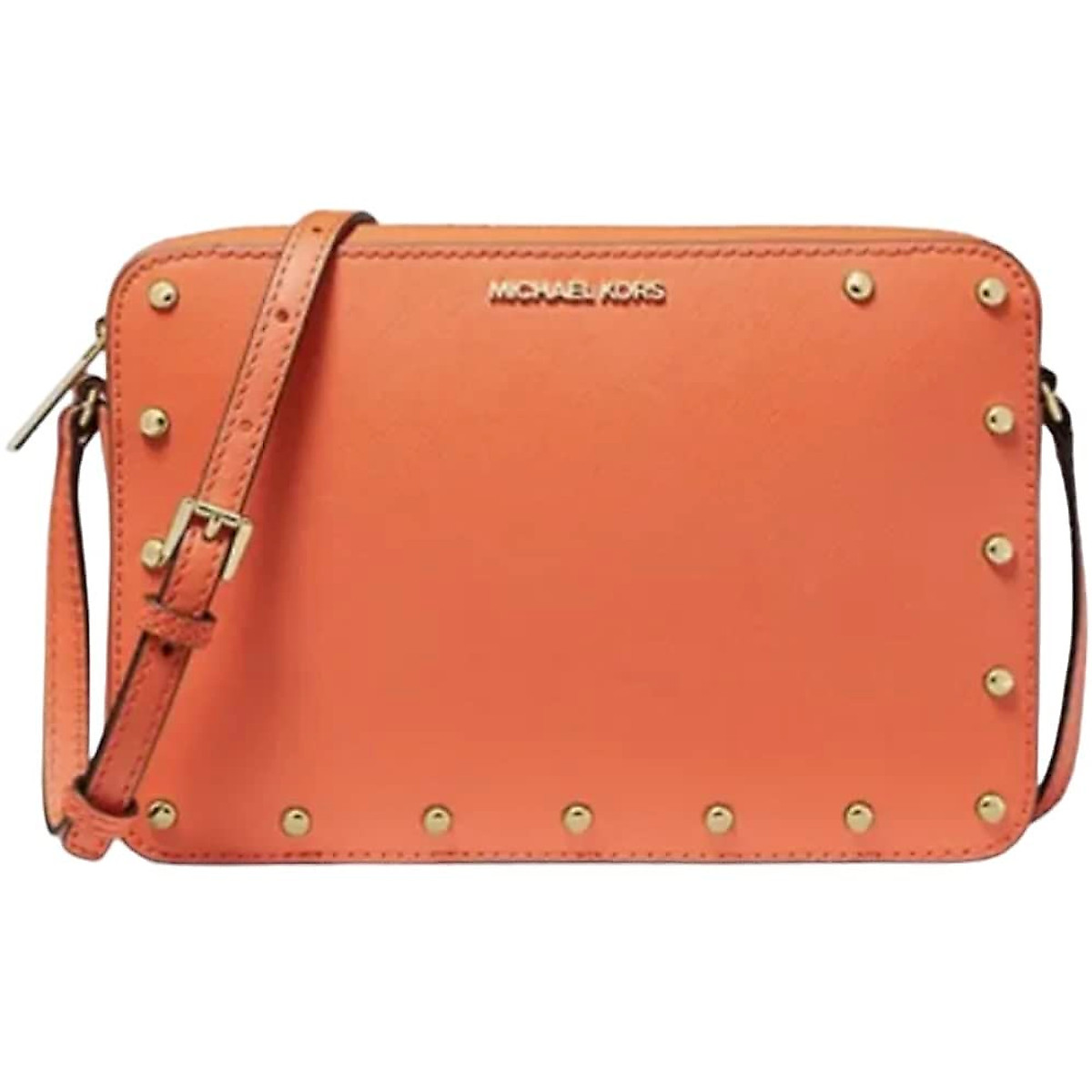 Michael Kors Sandrine Studded Saffiano Leather Crossbody Bag Tangerine Orange