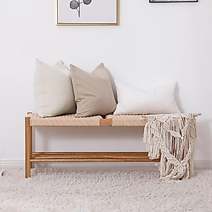 Cikary Decorative Throw Pillow Covers 18x18 Set of 2 for Sofa Bed with Raised Twisted Rope Pattern, Stretchy Embossed Couch Pillow Covers, Beige