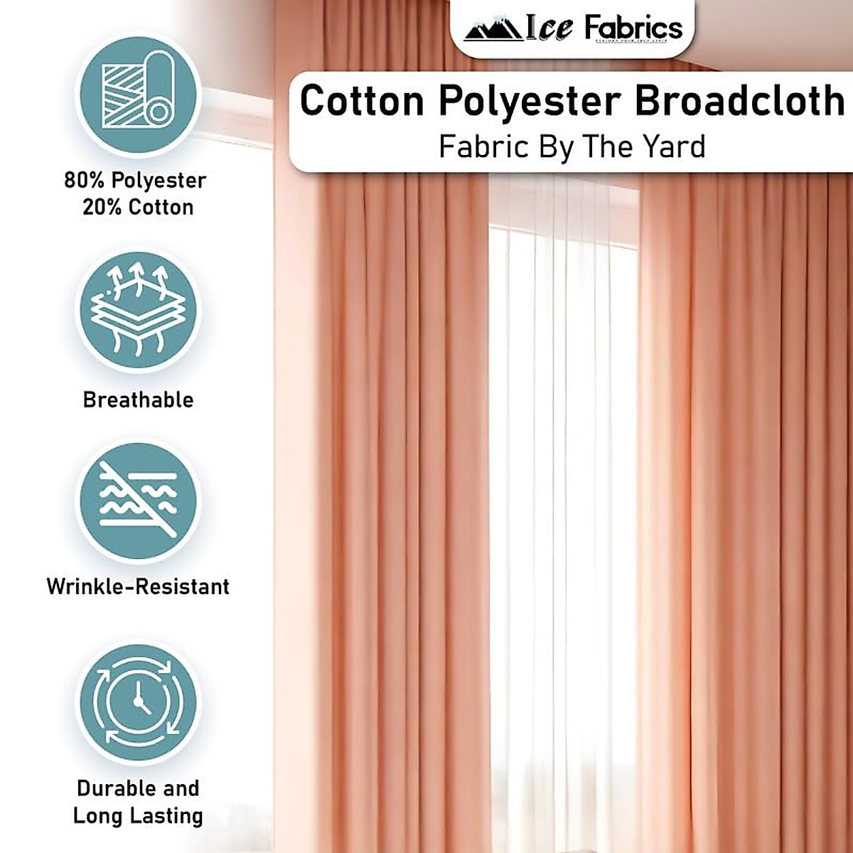 Ice Fabrics Cotton Polyester Broadcloth Fabric by The Yard - 60" Wide Soft & Breathable Broadcloth Fabric for Sewing - Perfect for Apparel, Bedding, Curtains and More - Black - 2 Yards