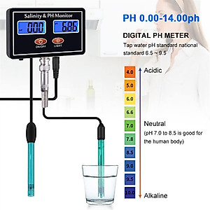 Digital Tester PH Salinity Monitor 2 in 1 Aquarium Water Quality Meter Seawater Salt Tester for Pool Spa Fish Pond Aquaculture