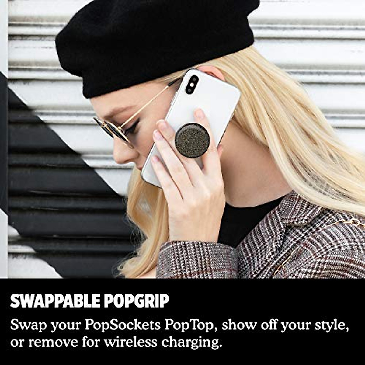 PopSockets: PopGrip with Swappable Top for Phones & Tablets - Glitter Black