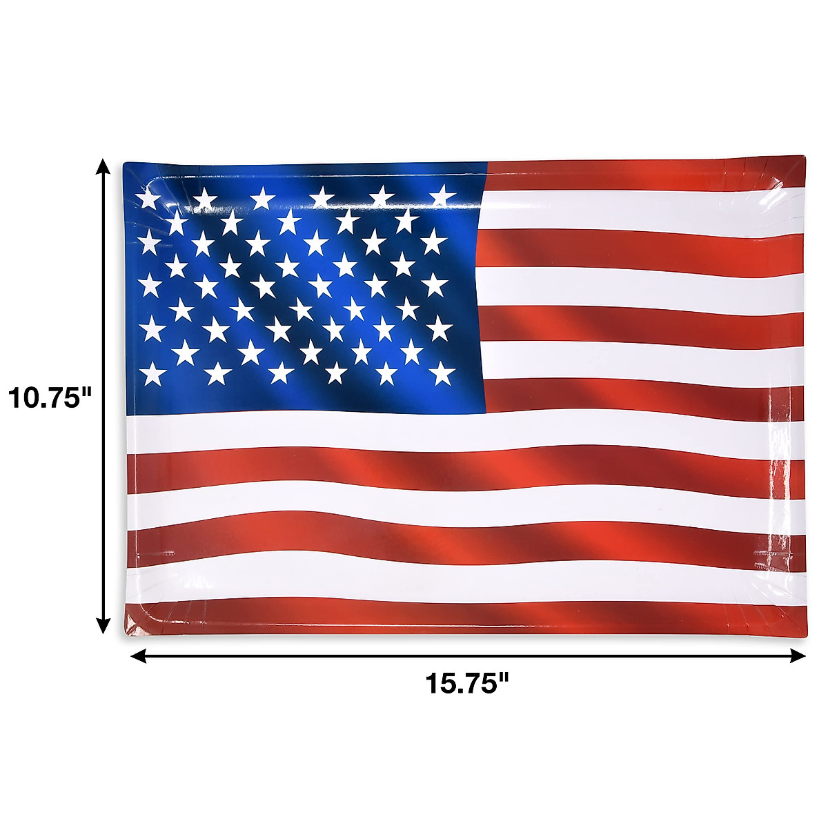 4th of July Plates Serving Trays 10 Disposable Patriotic American Flag Large 10.75" X 15.75" Heavy Duty Rectangle Paper Cardboard Tray Platter Cupcake Display Party Memorial Day Tableware Supplies