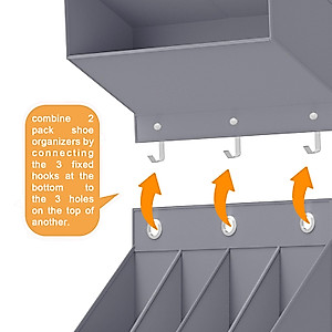 QINGUANG Over the Door Shoe Organizer for Closet, 2 Pack Hanging Shoe Rack, Oxford Fabric Shoe Storage Organizer, Shoe Holder Behind the Door with 11 Pockets,6 Hooks Each, Grey