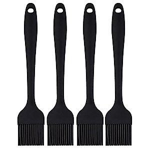 Pastry Brush-Silicone Basting Brush for Cooking,Heat Resistant Food Brush for BBQ,Food Grade Silicone Brush for Grill Baking/Spreading Marinade/Sauce/Oil/Egg/Kitchen Brushes for Cooking(4 Pc,Black)