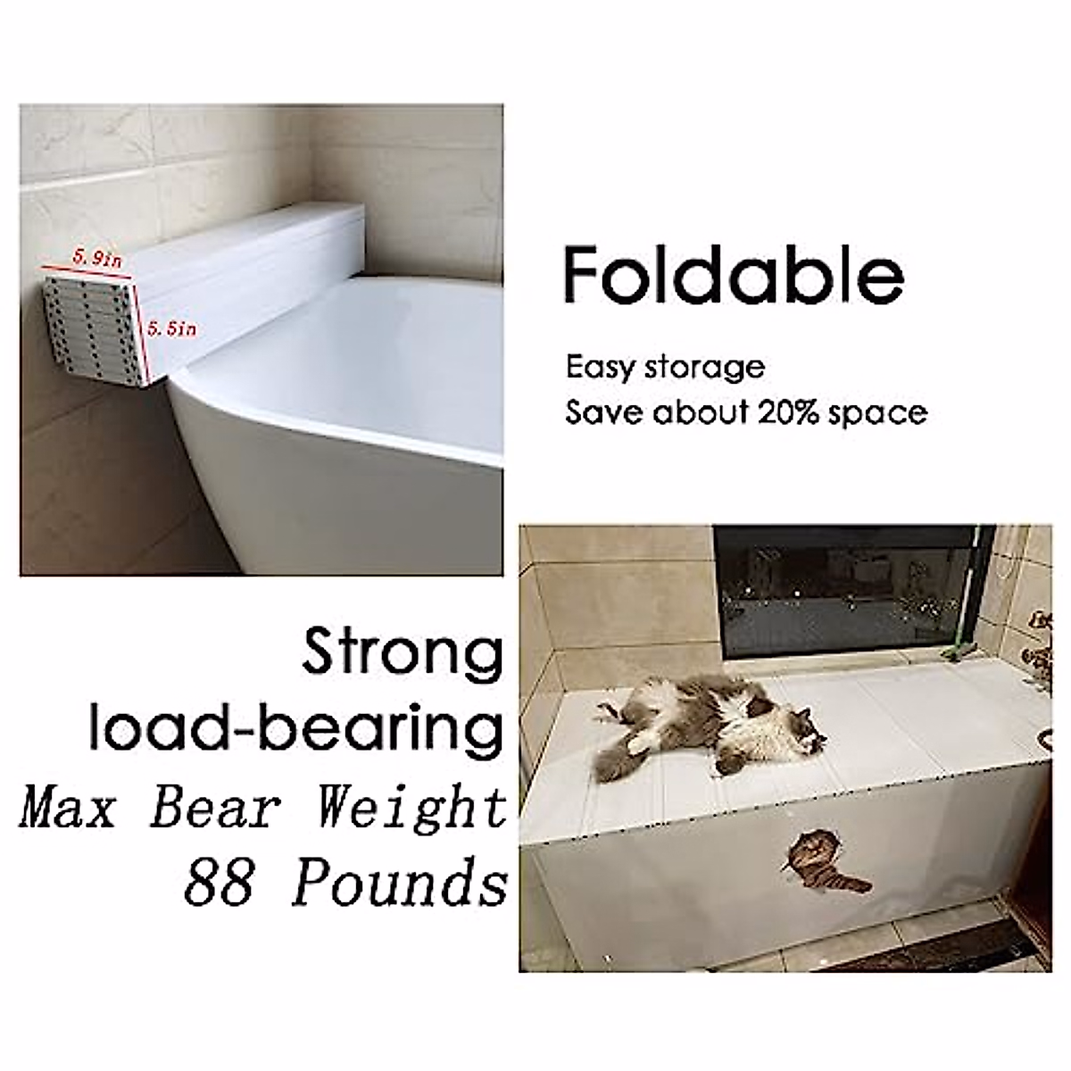 MOGUOBIN Shutter Bath Lid,1.2cm Thickness White Wood Grain PVC Bathtub Tray,Bath Insulation Cover,Foldable Anti-dust Bathtub Cover Bath Insulation Cover,Can Store Wine Glass,Tablets,Books,Cellphones