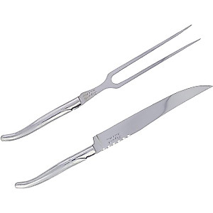 French Home Laguiole Carving Knife and Fork Set - Stainless Steel Knife & Carving Fork Cutlery Set with Stainless Steel Handles, Etched Detailing & Iconic Bee Emblem