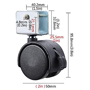 Rubber Swivel Castor Wheel,2inch Furniture Caster,Double Castor with Brake Lock,Universal 360 Degree Rotating,with U-Brack(25mm/1in)