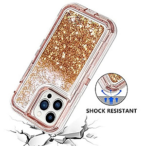 WOLLONY for iPhone 14 Pro Max Case Glitter Floating Liquid Shiny Quicksand Case for Women Girls Heavy Duty Shockproof Protective Case Hard PC Bumper Soft TPU Cover for iPhone 14 Pro Max 6.7''Rosegold