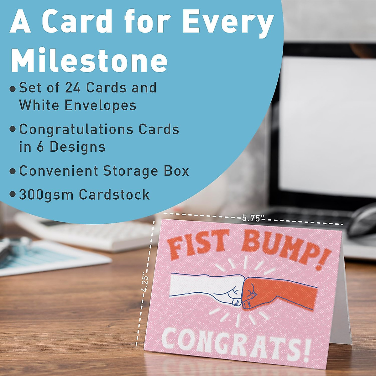 S&O Fun Congratulations Cards with Envelopes - Colorful Congrats Card Pack of 24 - Encouragement Cards with Envelopes - Appreciation Cards for Coworkers - Boxed Compliment Cards - Recognition Cards