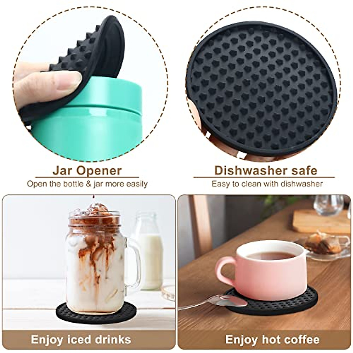 36 Pcs Silicone Coasters for Drinks Non-Slip Silicone Drink Coasters Heat Resistant for Protects Any Table Type Tabletop Coffee Bar Black Coasters