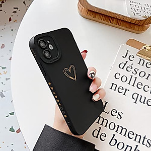 Qokey for iPhone 11 Case 6.1" 2019, Side&Back Cute Plated Love Heart with Anti-Fall Lens Cameras Cover Protection Soft TPU Shockproof Anti-Fingerprint Phone Cases for Women Girls Men - Black