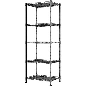 REGILLER 5-Wire Shelving Metal Storage Rack Adjustable Shelves, Standing Storage Shelf Units for Laundry Bathroom Kitchen Pantry Closet(Black, 16.6L x 11.8W x 53.5H)