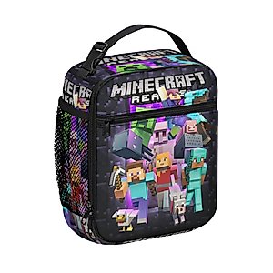 Anime Lunch Box,insulated Soft Lunch Bag for Men Women,Reusable Lunch Tote Bag Gifts with Water Bottle Holder for Office Work out Travel Picnic-Black