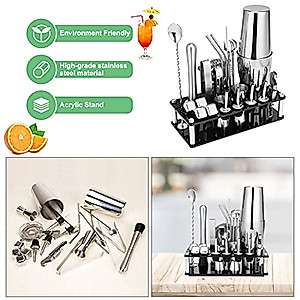 Cocktail Shaker Set, 23-Piece Boston Stainless Steel Bartender Kit with Acrylic Stand & Cocktail Recipes Booklet, Professional Bar Tools for Drink Mixing, Home, Bar, Party (Include 4 Whiskey Stones)