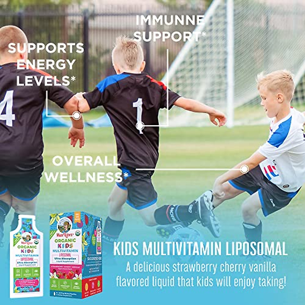 Multivitamin for Kids USDA Organic | Sugar Free Kids Multivitamin | Liquid Vitamins for Kids | Immune Support Supplement | Cognitive Health & Overall Wellness | Vegan | 14-0.5 Fl Oz Pouches