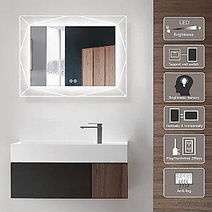 BHBL Lighted Bathroom Mirror 24 x 32 Inch Led Mirror for Bathroom,Bathroom Mirrors Wall Mounted with Anti-Fog,Dimmable,Vertical & Horizontal (CK010-2432-TS) Lighted Makeup Mirror