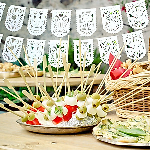 Mini white banners, 5 Pack Papel Picado Mini flag garlands, Fiesta decoration, Cinco de Mayo, Mexican Wedding, Taco Tuesday Features butterflies, flowers, suns and cactus.