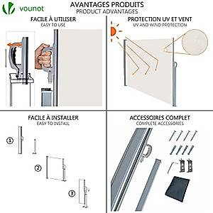 VOUNOT Side Awning Retractable, Outdoor Privacy Screen for Garden, Balcony, Terrace, 55'' H x 118'' L, Beige