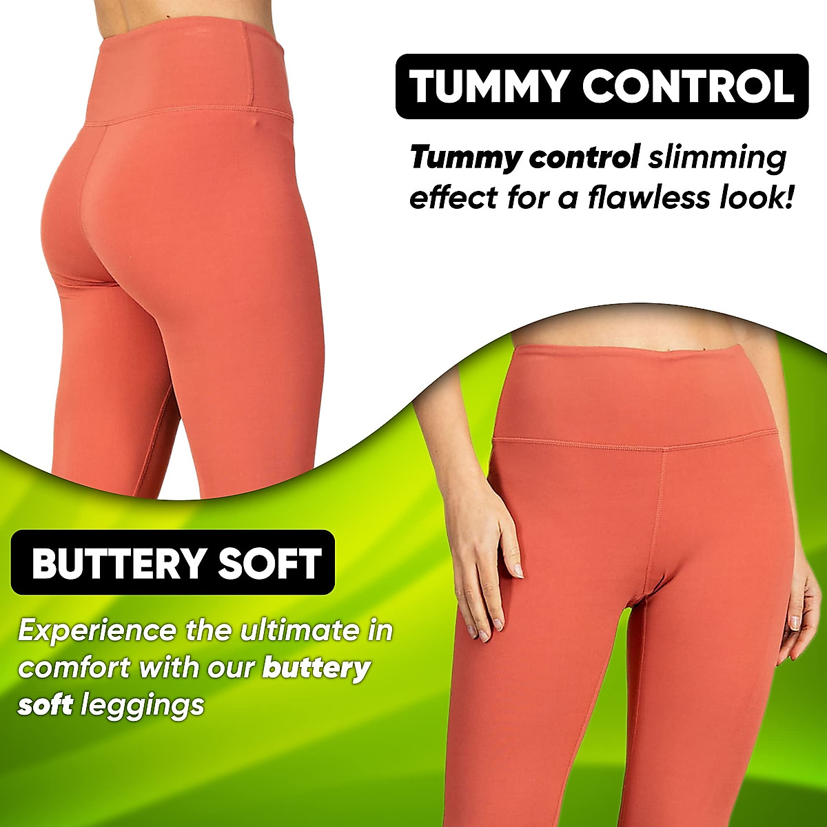 HYKEE Buttery Soft Leggings for Women - Yoga Pants - Coral - High Waisted Tummy Control Leggings for Women (Rustic Coral, Medium)