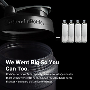 BlenderBottle Half Gallon Water Bottle, Koda Large Water Jug, 74-Oz, Black, 2.2-Liter