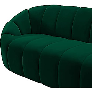 Meridian Furniture Elijah Collection Velvet Upholstered Sofa with Deep Channel Tufting, Green