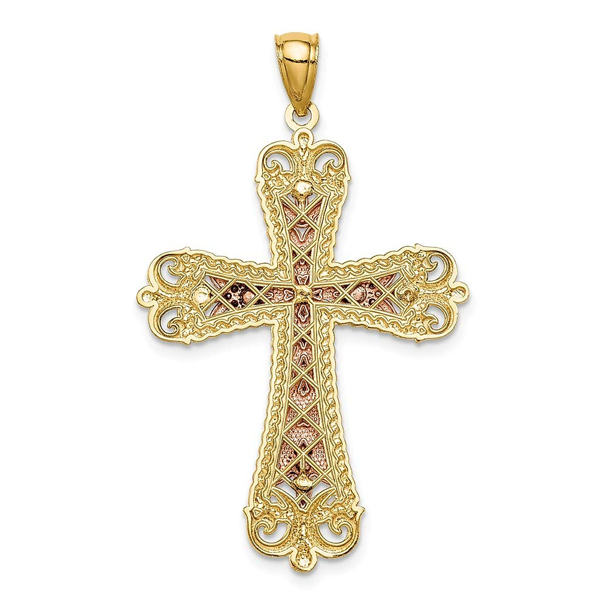 Solid 14k Tri Three Color Gold Cross Pendant Crucifix Charm